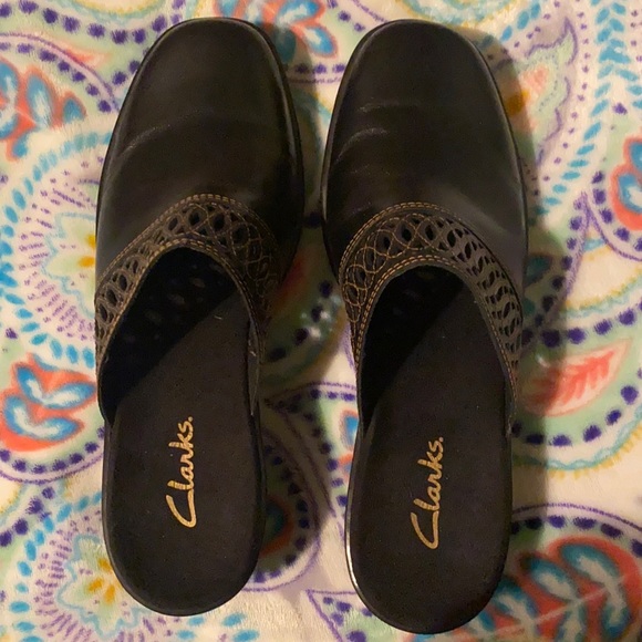 Clarks | Shoes | Clarks Black Leather Clogs 8m | Poshmark